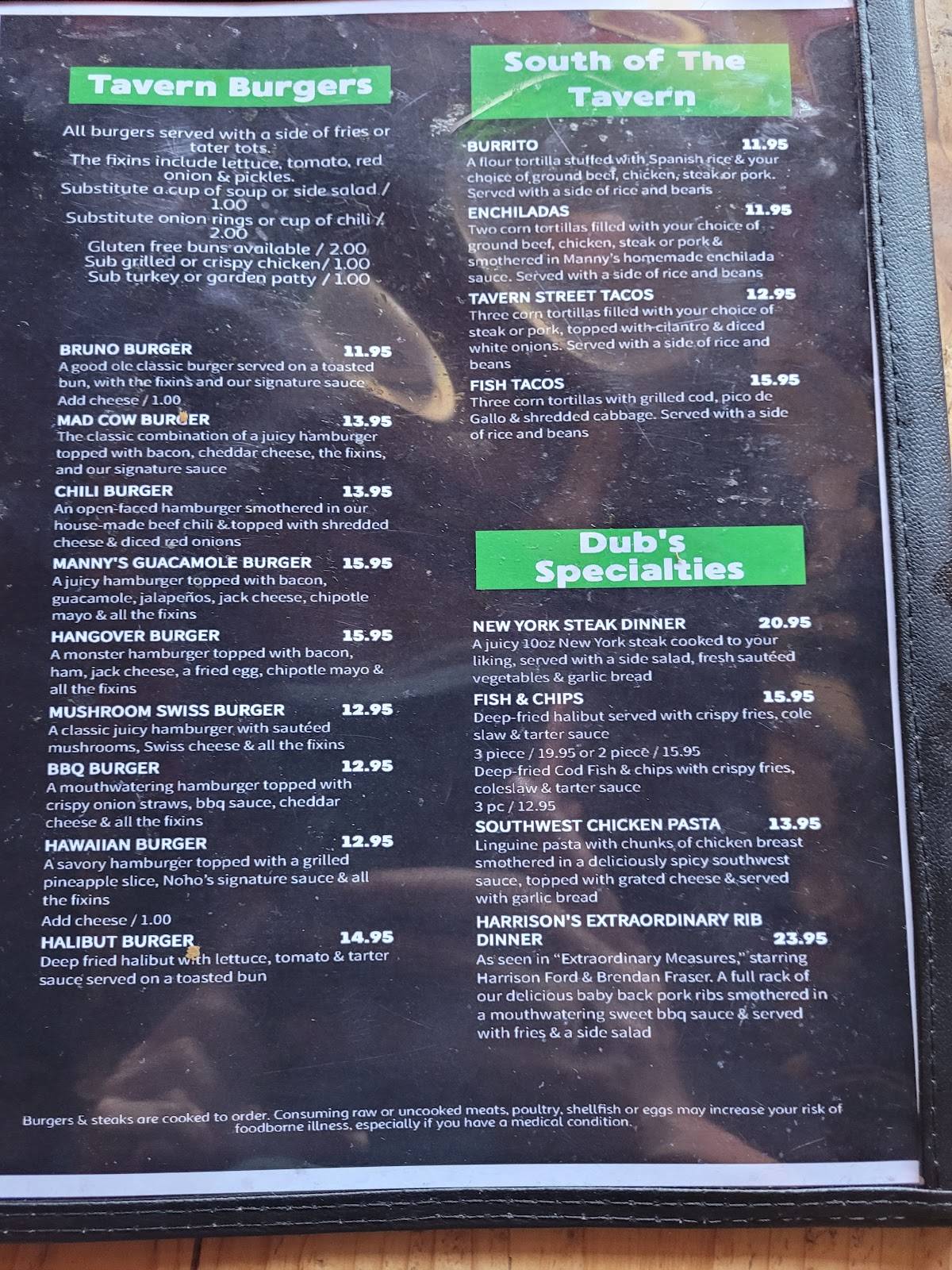 Menu at Dub's Tavern pub & bar, West Linn, SW Borland Rd