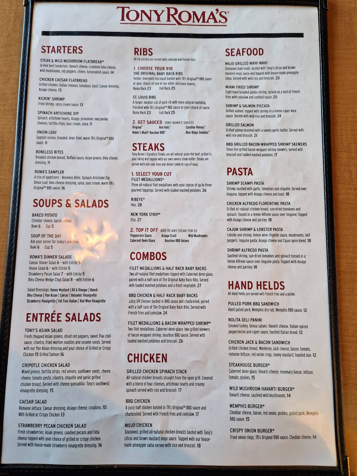 Menu at Tony Roma's BBQ, Dubuque