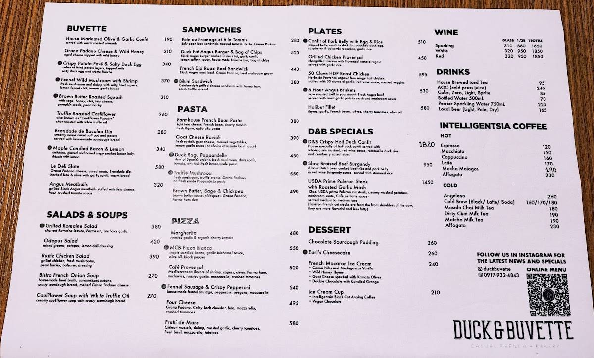 Menu at Duck & Buvette restaurant, Mandaluyong