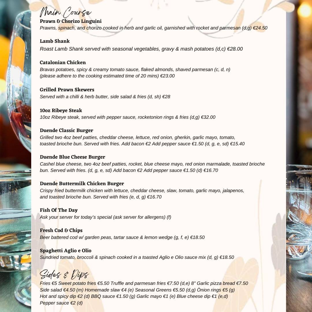 Menu at Duende Gastro Bar, Drogheda