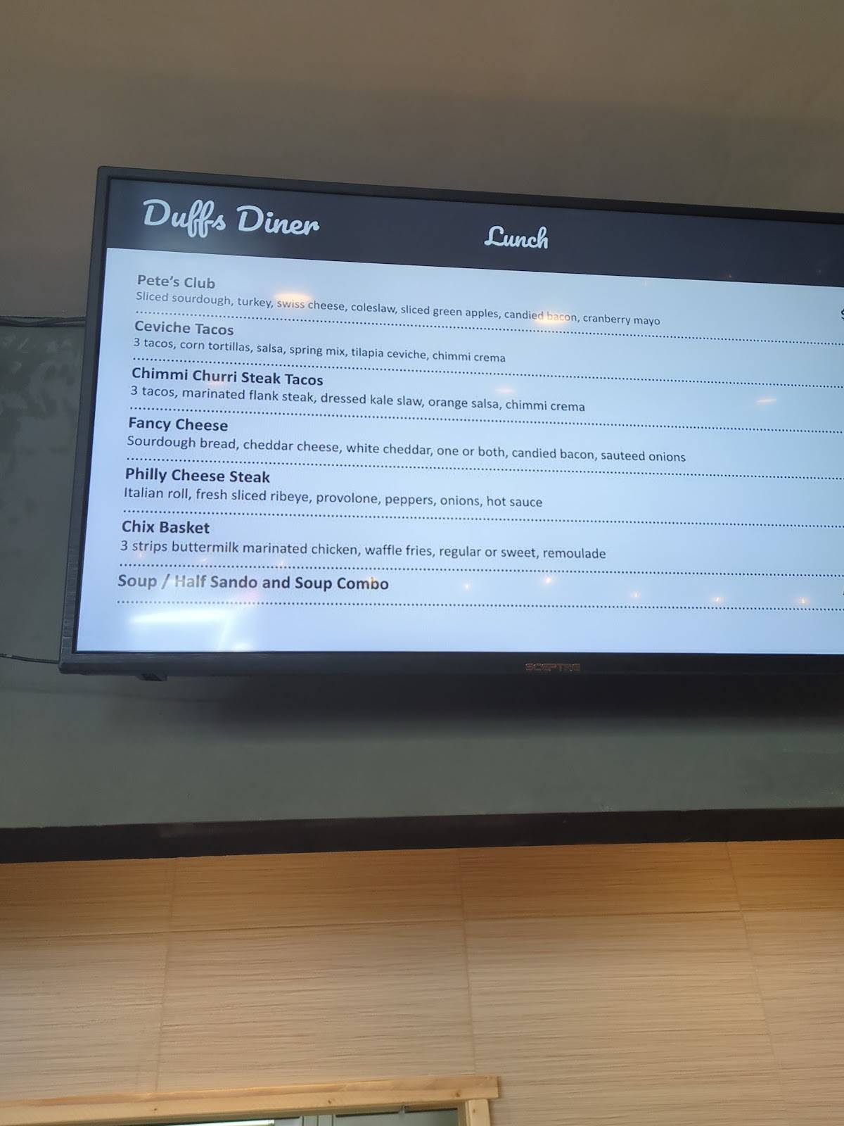 Menu at Duff’s Diner restaurant, Tahoe City