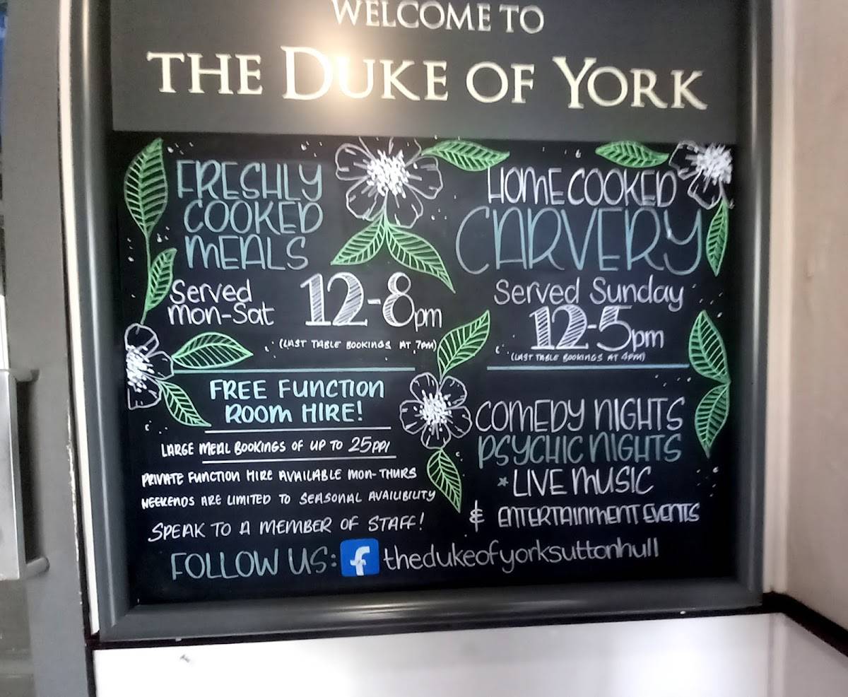 Menu at Duke of York pub & bar, Hull, Sutton