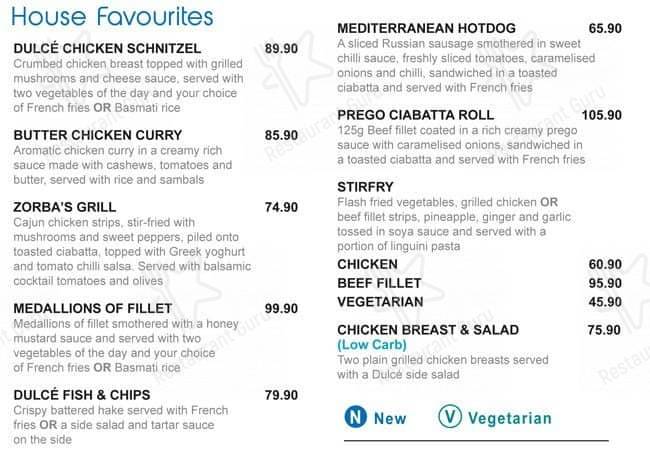 Menu at Dulce Cafe, Cape Town, CAPE TOWN INTERNATIONAL AIRPORT