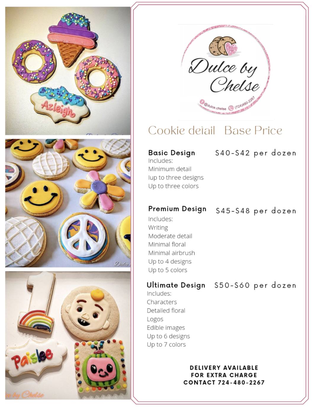 Menu at Dulce by Chelse Custom Cookies and Cakes, Aliquippa