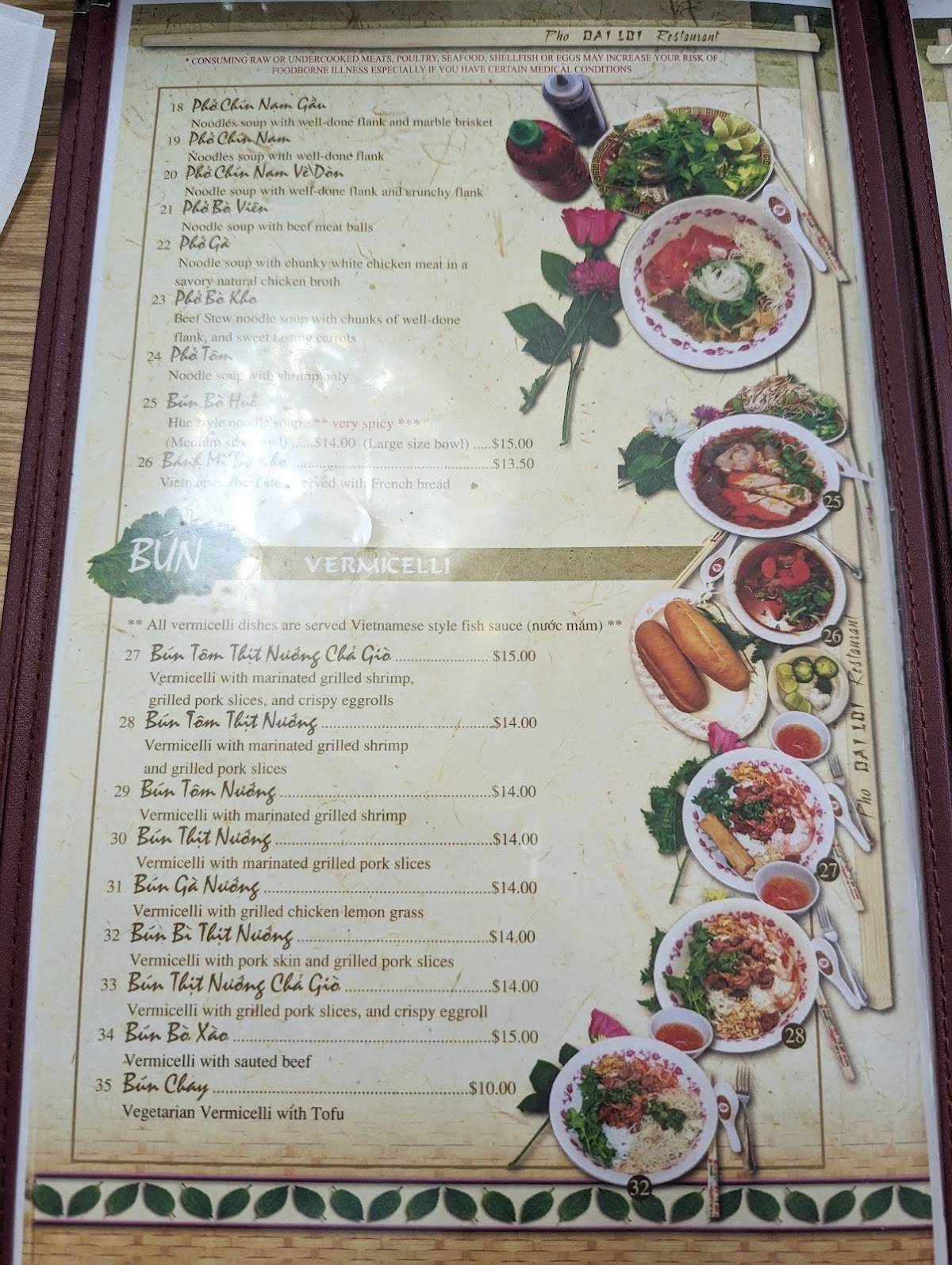 Menu at Pho Dai Loi #3 restaurant, Duluth