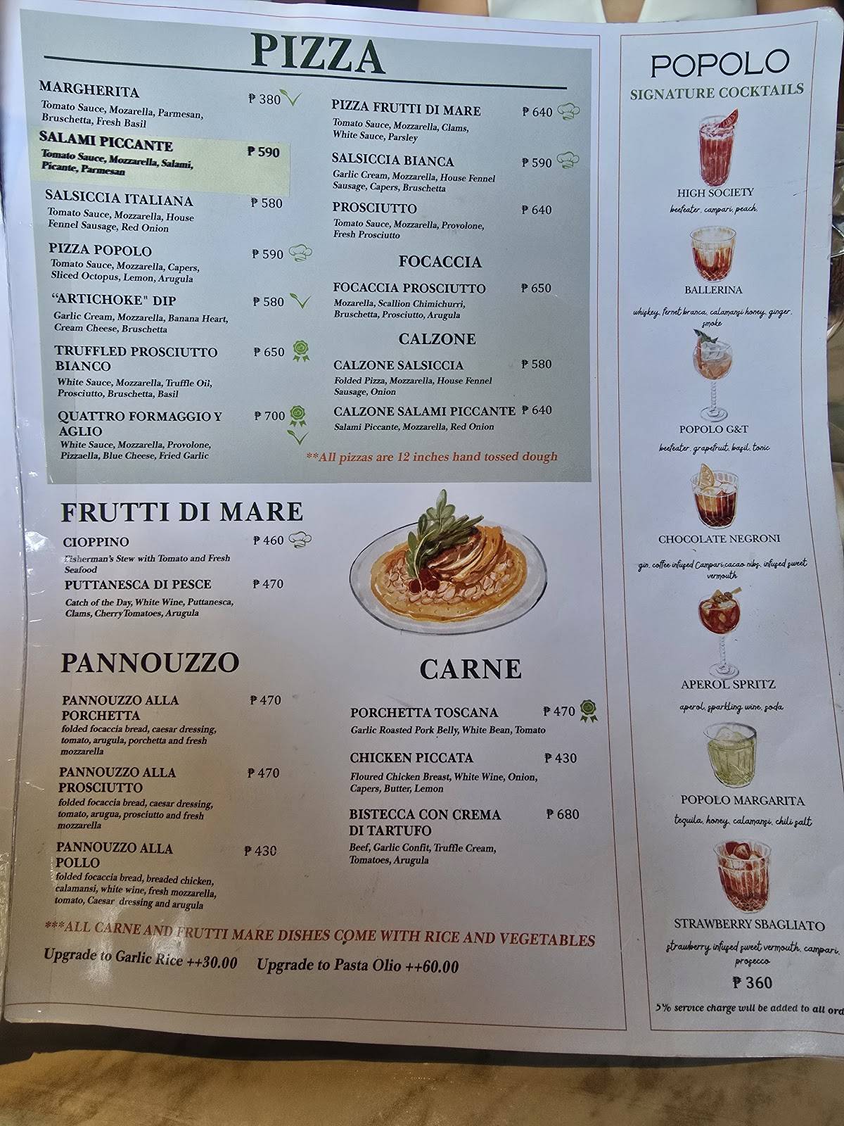 Menu at Popolo Pizzeria, Dumaguete