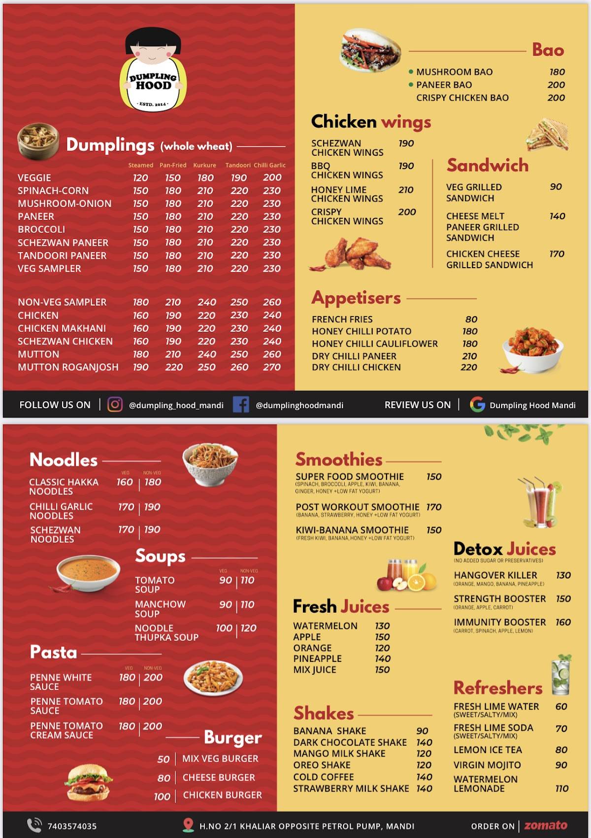 Menu at Dumpling Hood Mandi, Mandi