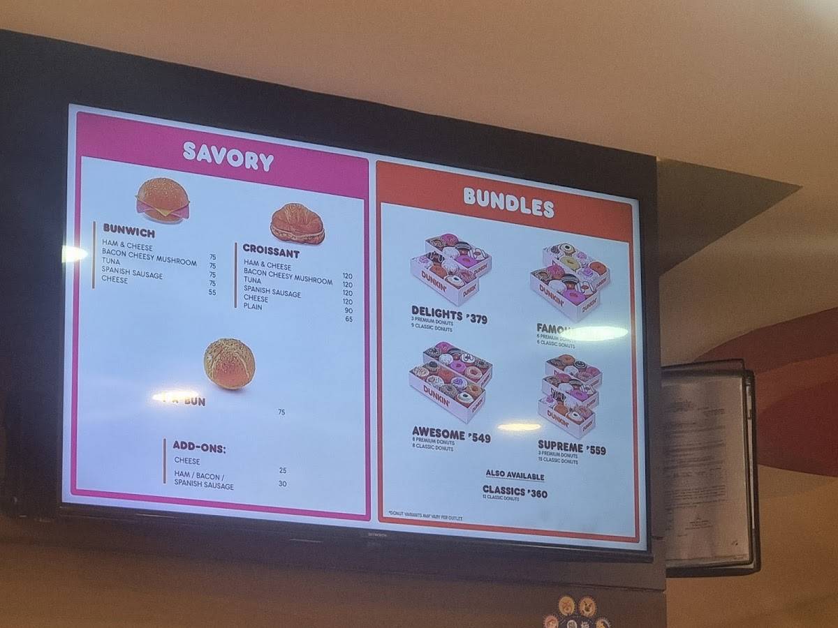 Carta del restaurante Dunkin' - SM Megamall, Mandaluyong