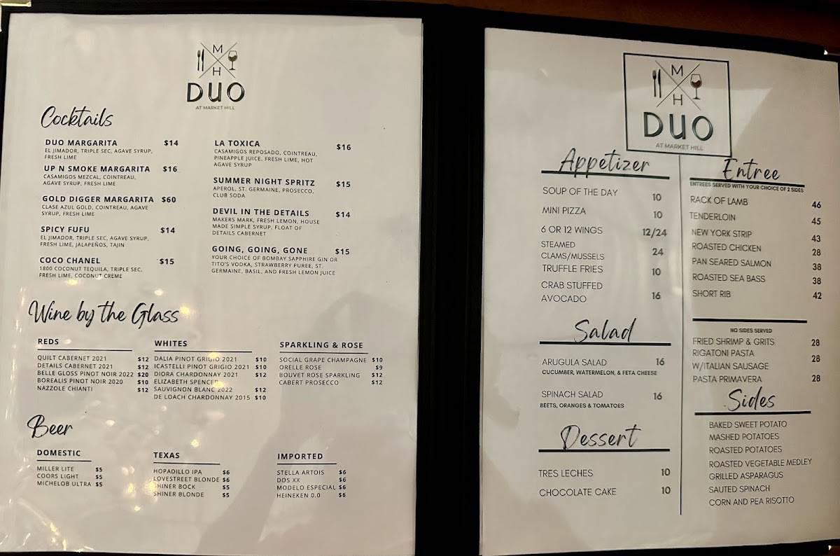 Menu at Duo Modern @ Market Hill pub & bar, Round Top