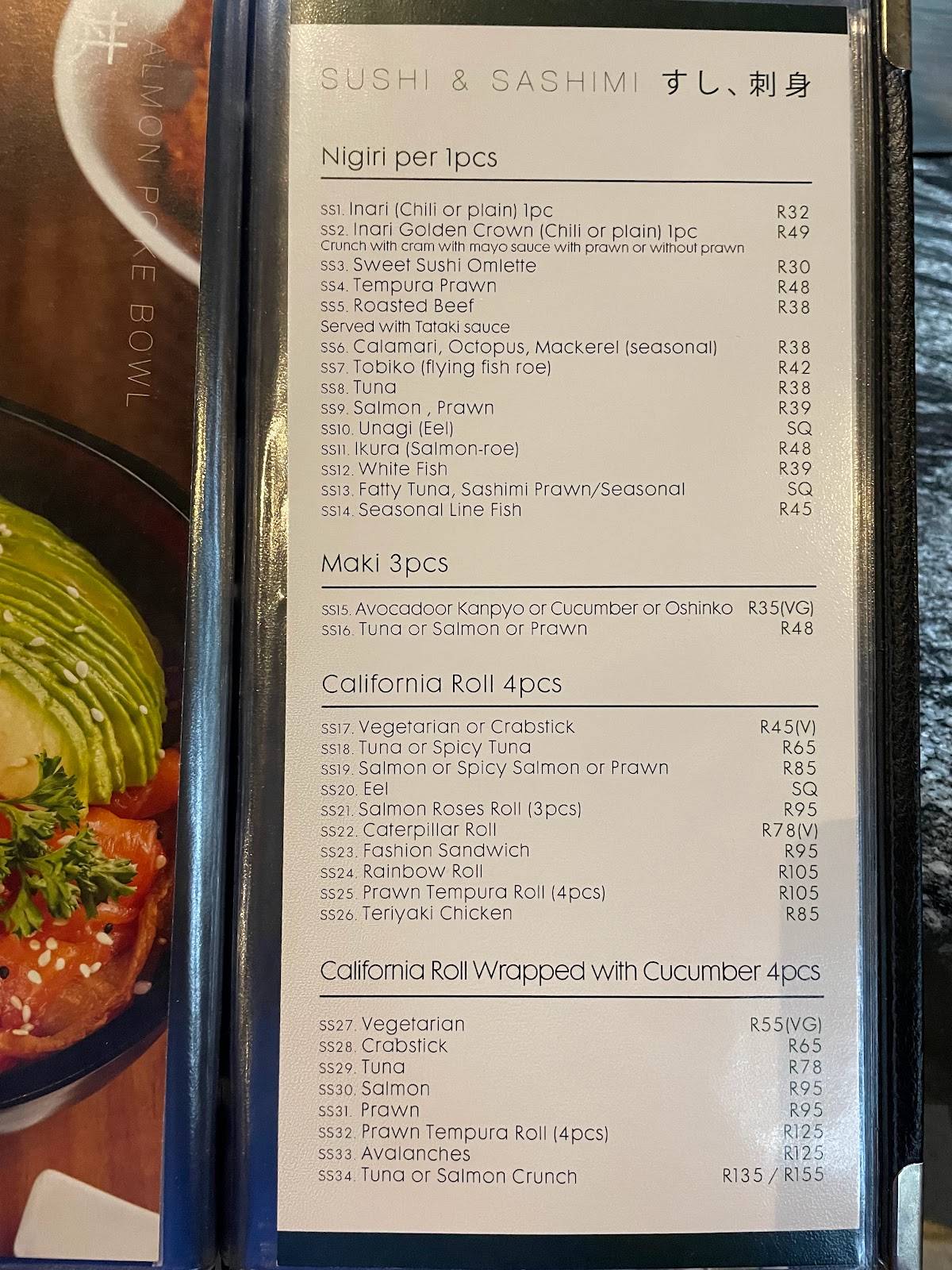 Menu at Daruma Umhlanga restaurant, Durban, Shop B8 Level L2