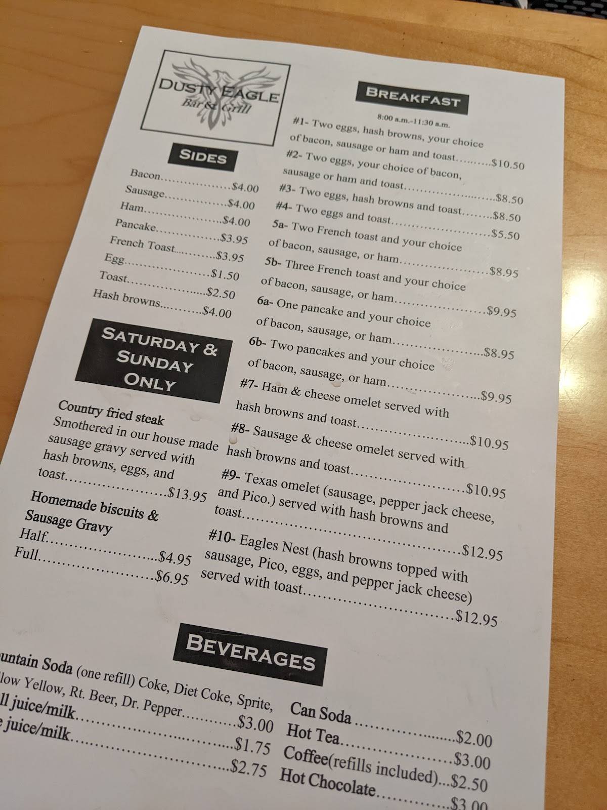 Menu at Dusty Eagle Grill & Bar, Dalbo