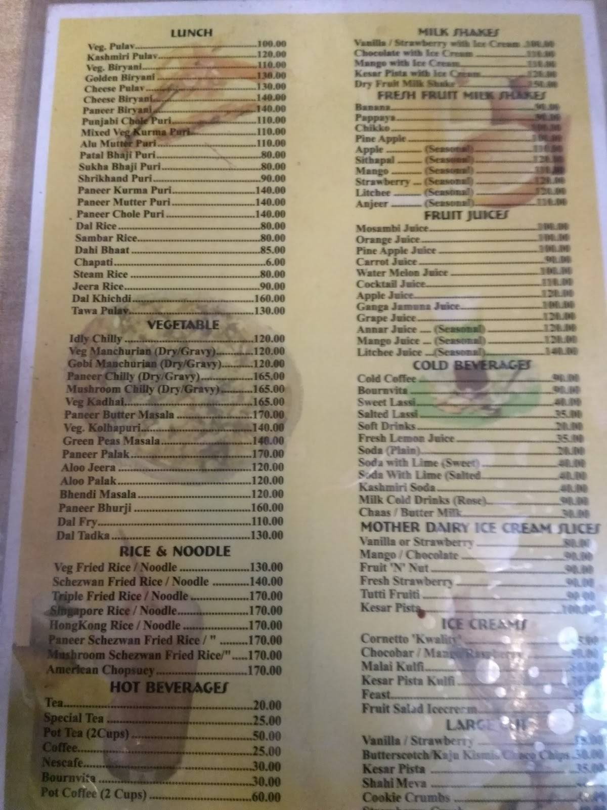 Menu at Dwarka Veg Restaurant, Mumbai, 24 Veer Nariman Road