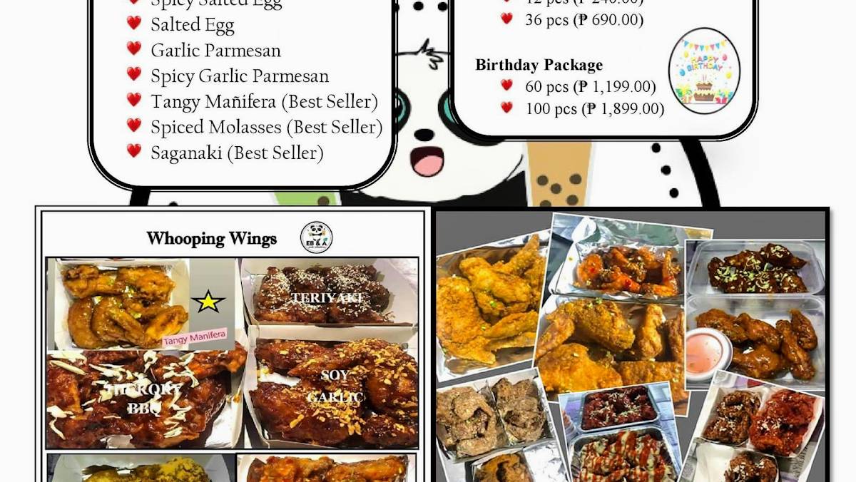 Menu at EBA’s Whooping Wings & CuTea Panda restaurant, Calamba