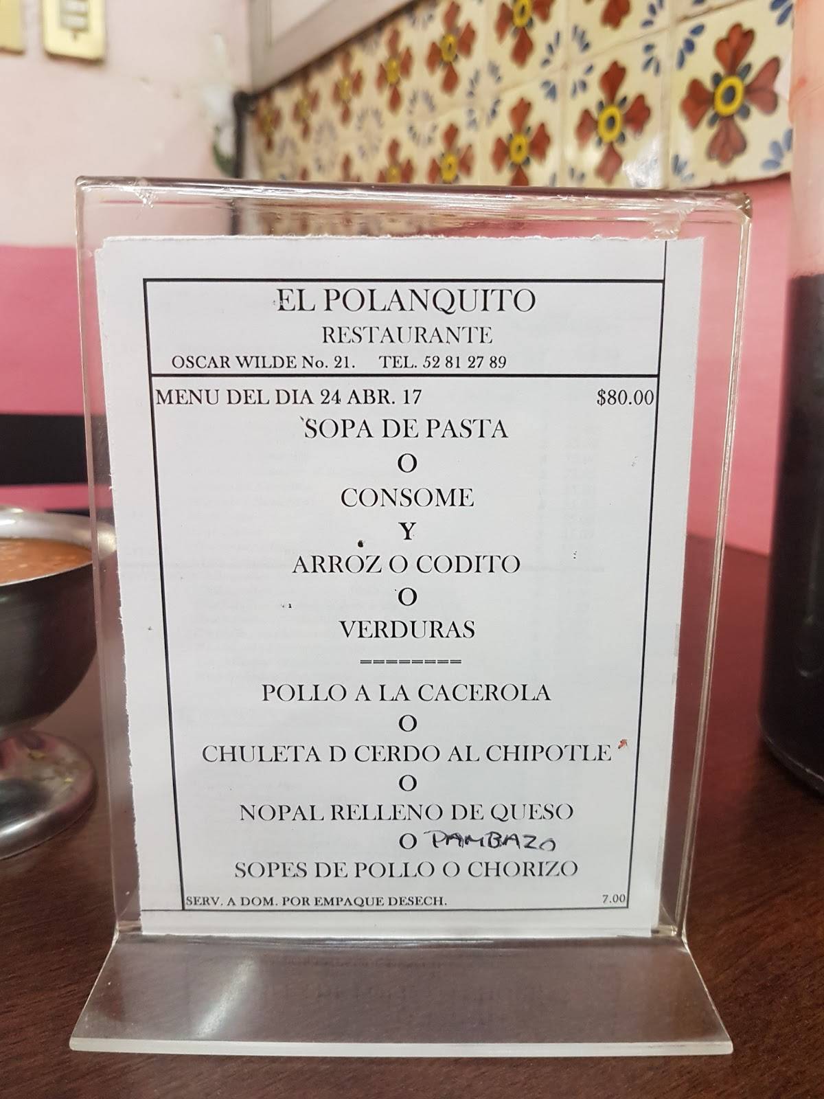 Carta del restaurante EL POLANQUITO, Ciudad del México