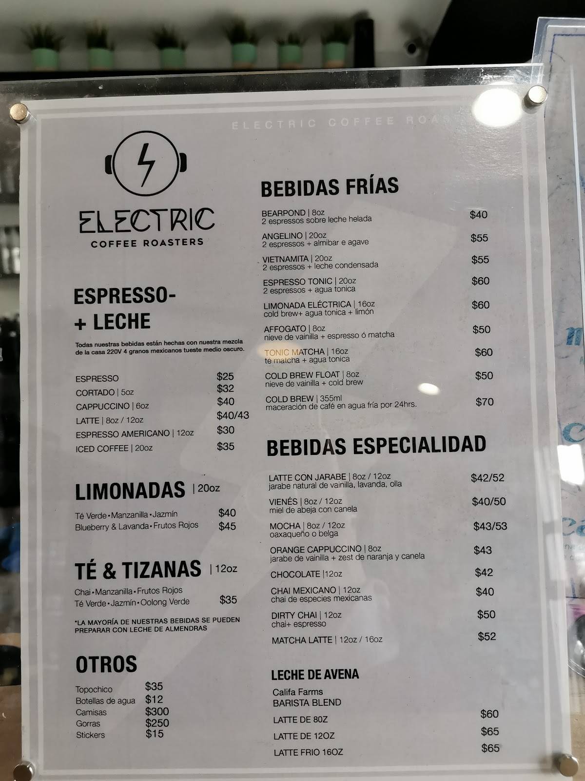 Carta del café ELECTRIC COFFEE ROASTERS, Tijuana, Av. Hipódromo 9- A-9- A