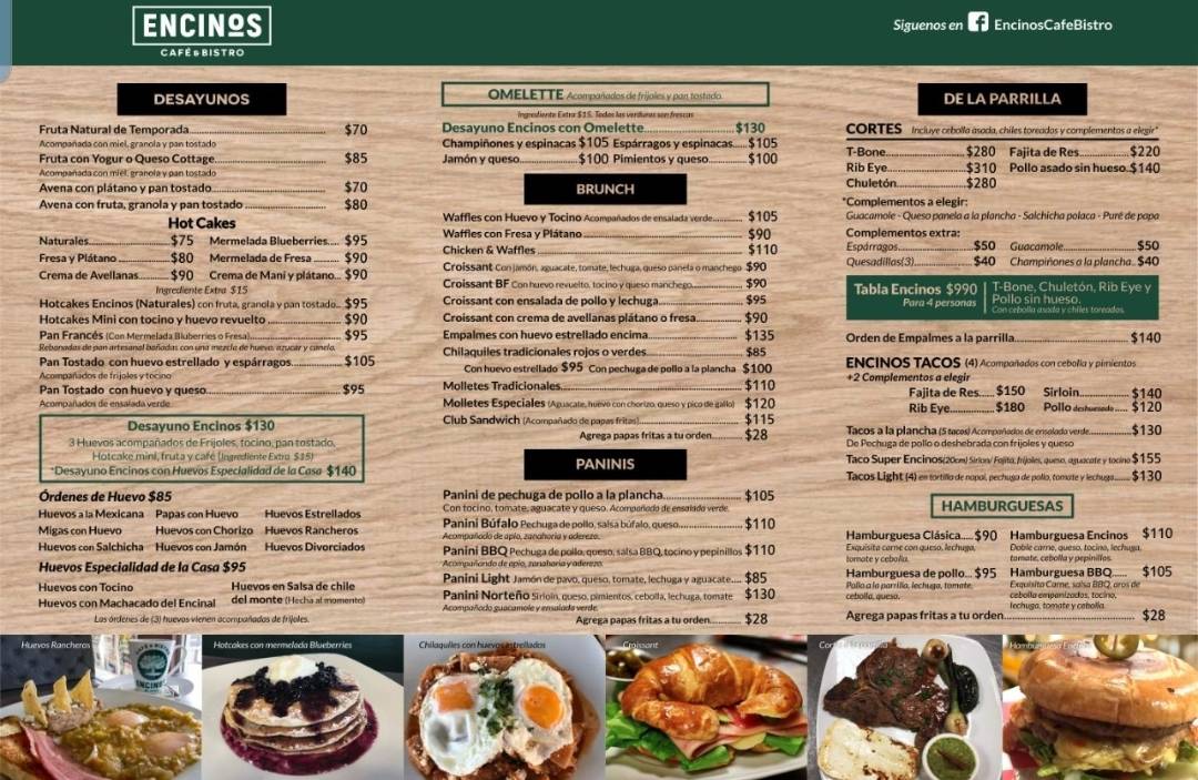 Carta de Encinos Café&Bistro, Ciudad Río Bravo