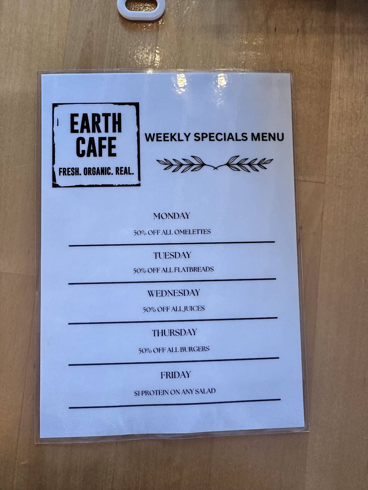 Menu at Earth Cafe, Myrtle Beach