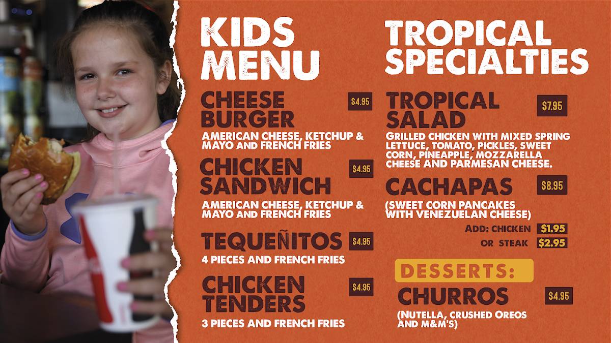 Menu at Tropical Burger restaurant, Easley