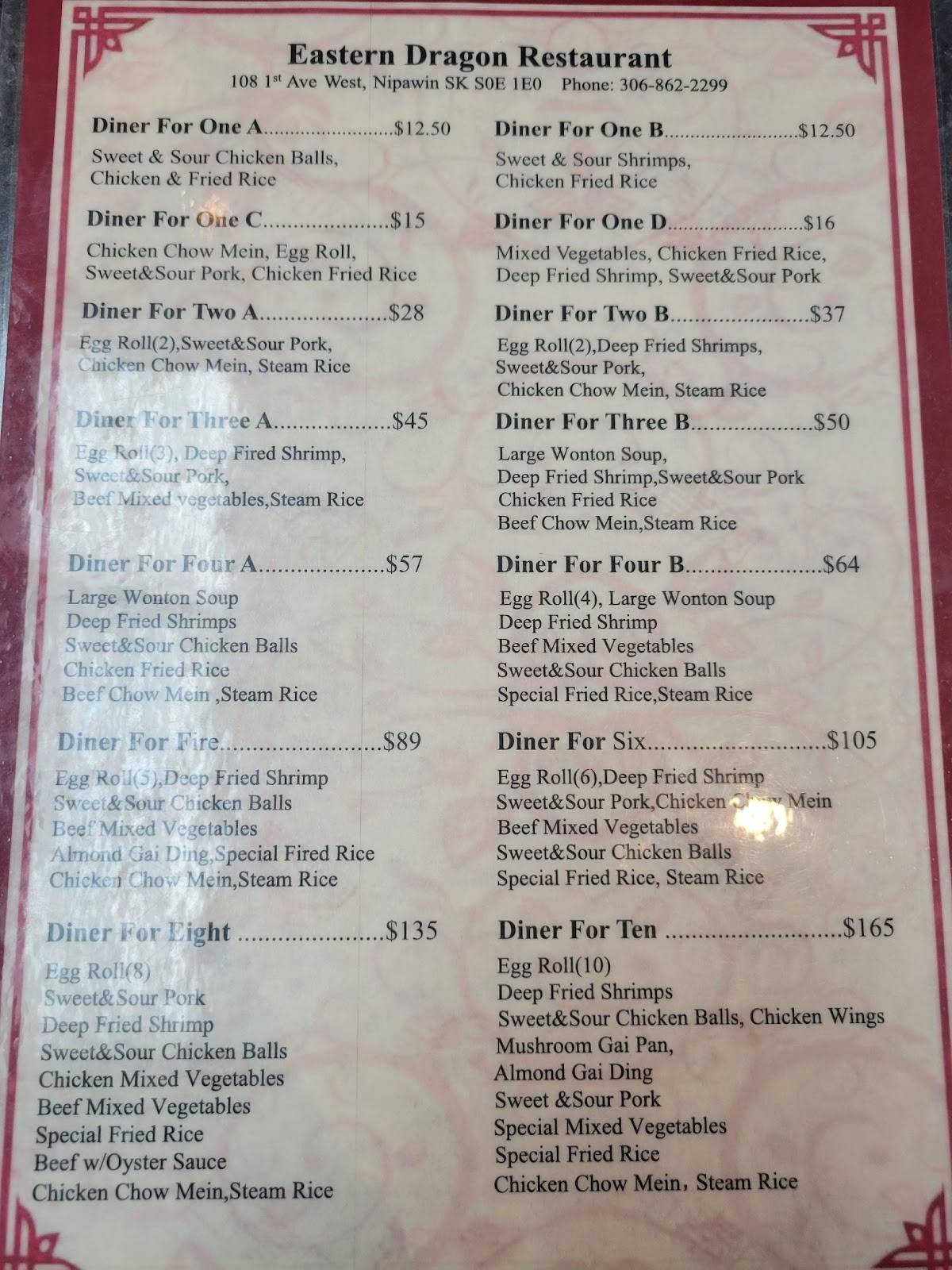 Menu at Eastern Dragon Restaurant, Nipawin