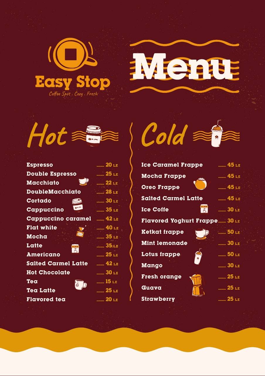 Speisekarte von Easy Stop, Ägypten