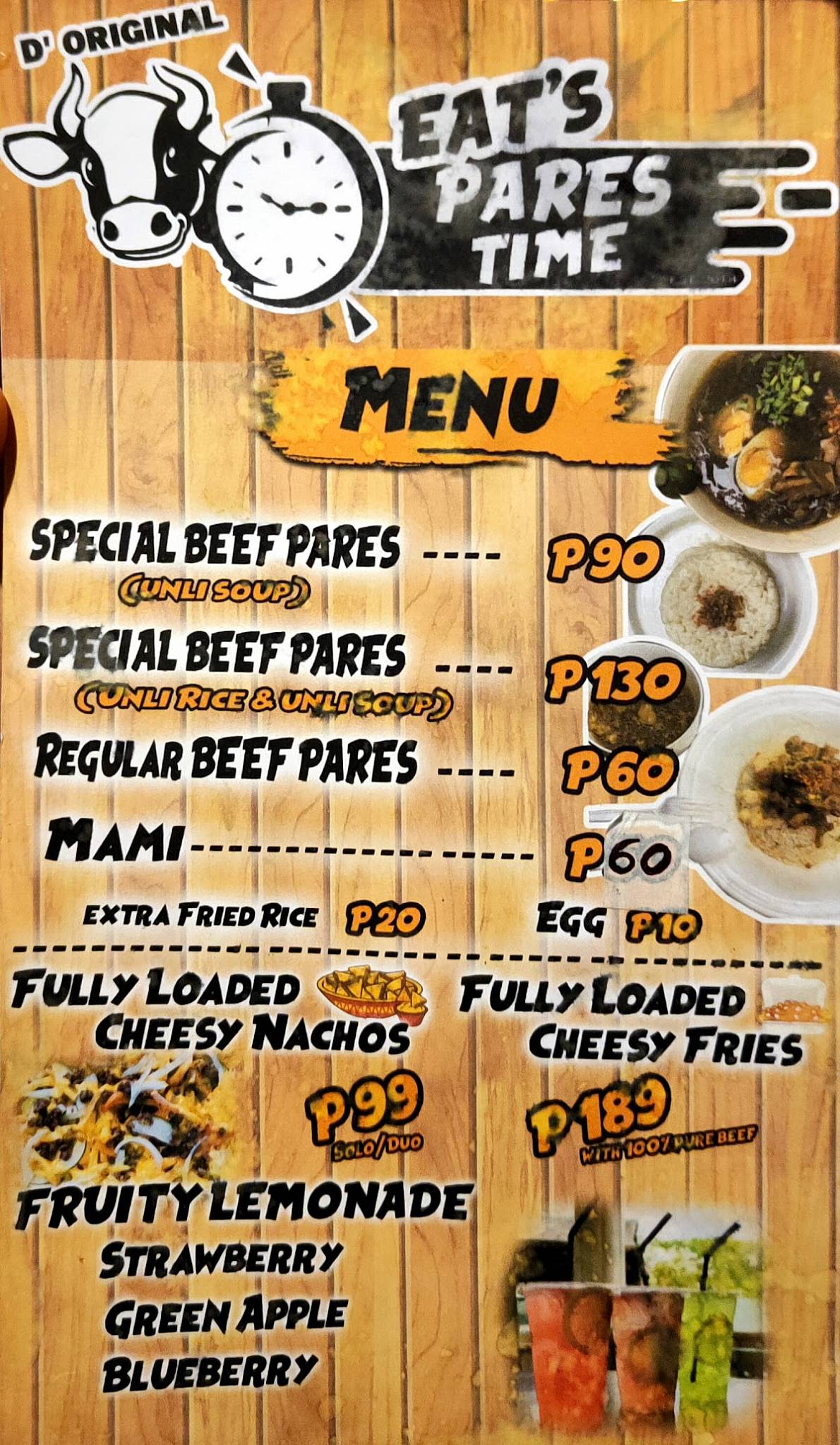 Menu at Eat's Pares Time restaurant, San Pablo City
