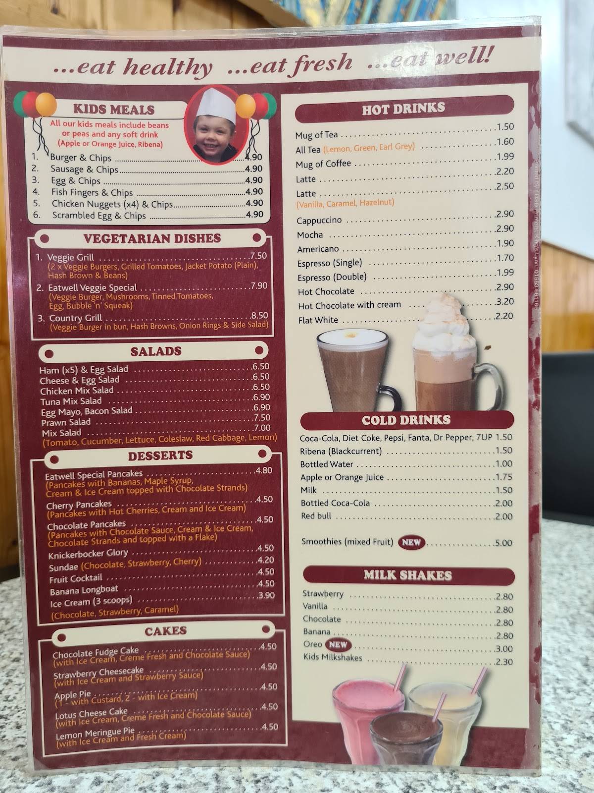 Menu at Eatwell Cafe, King's Lynn