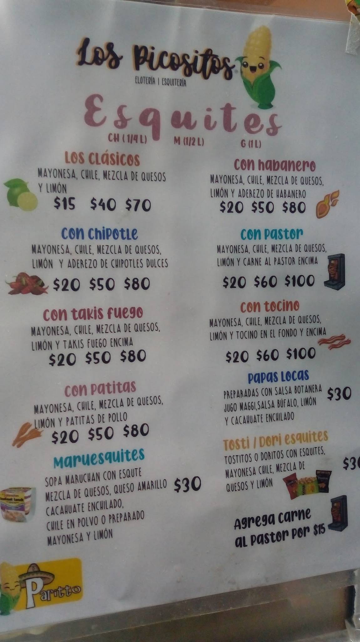 Carta del restaurante Los Picositos Esquites, Ecatepec