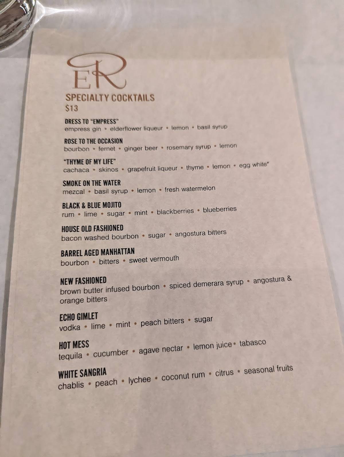 Menu at Echo & Rig steakhouse, Las Vegas