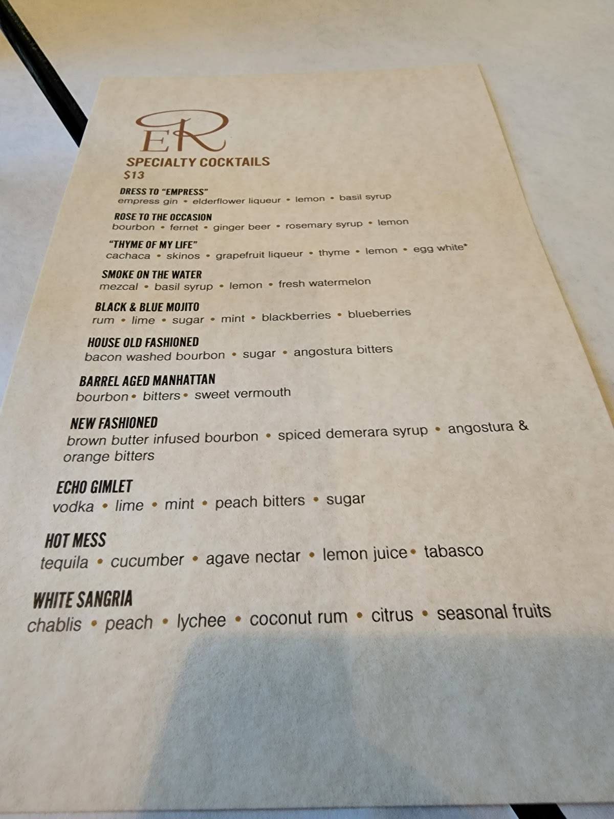 Menu at Echo & Rig steakhouse, Las Vegas