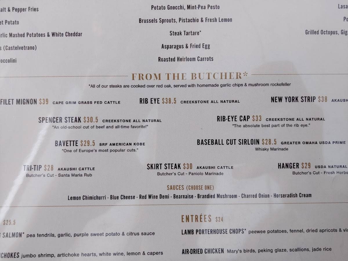 Menu at Echo & Rig steakhouse, Las Vegas