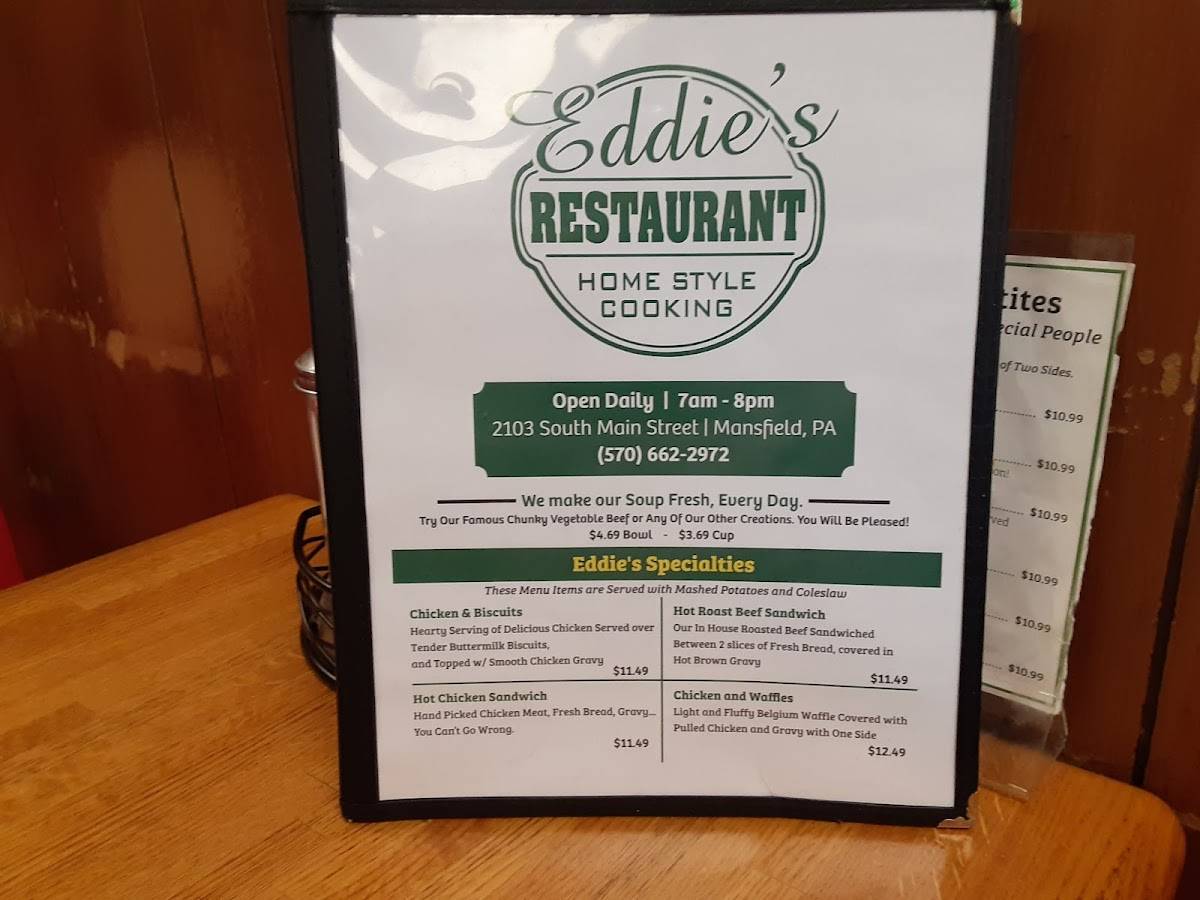 Menu at Eddie's Restaurant, Mansfield, S Main St