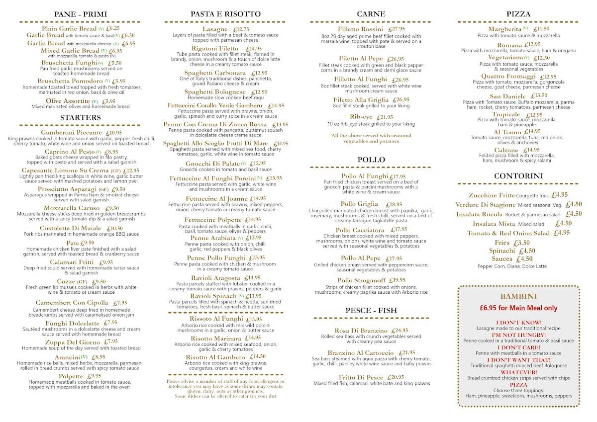 Menu at Eden Italian Restaurant, Manchester