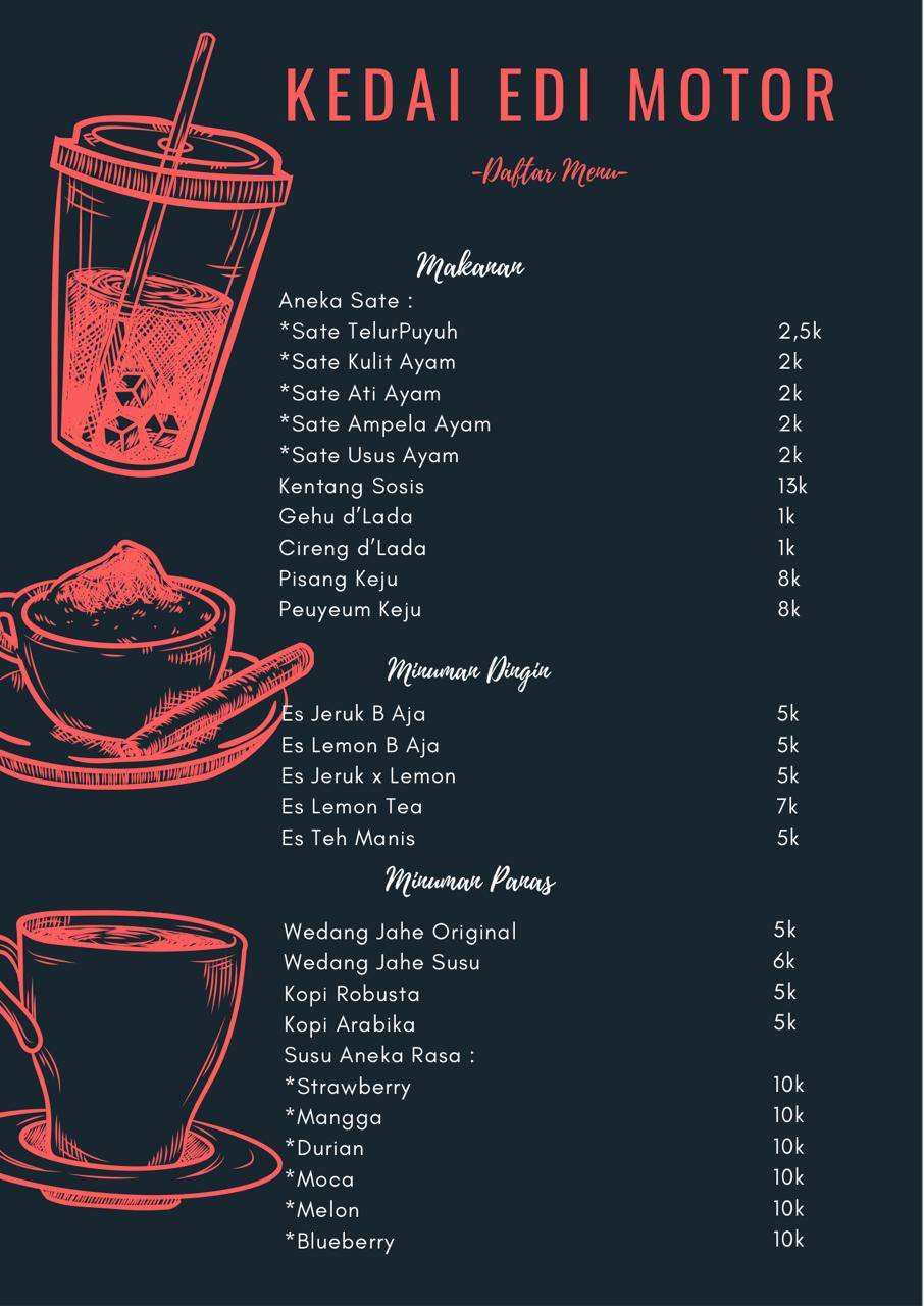 Menu at Edi Motor restaurant, Indonesia