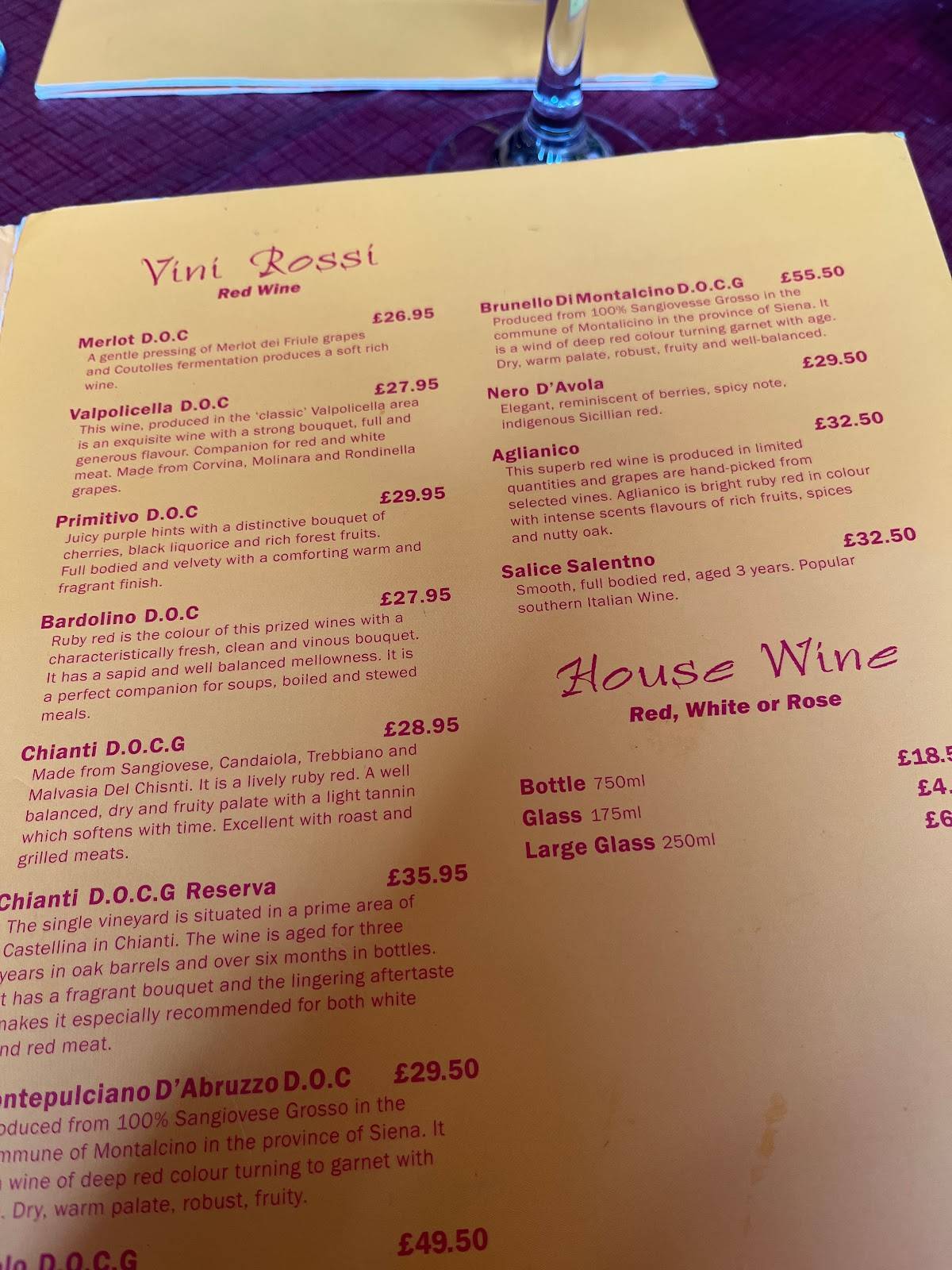 Menu at Papilio restaurant, Edinburgh