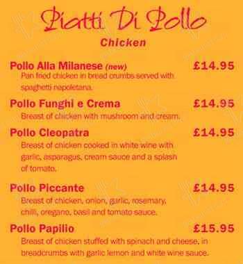 Menu at Papilio restaurant, Edinburgh