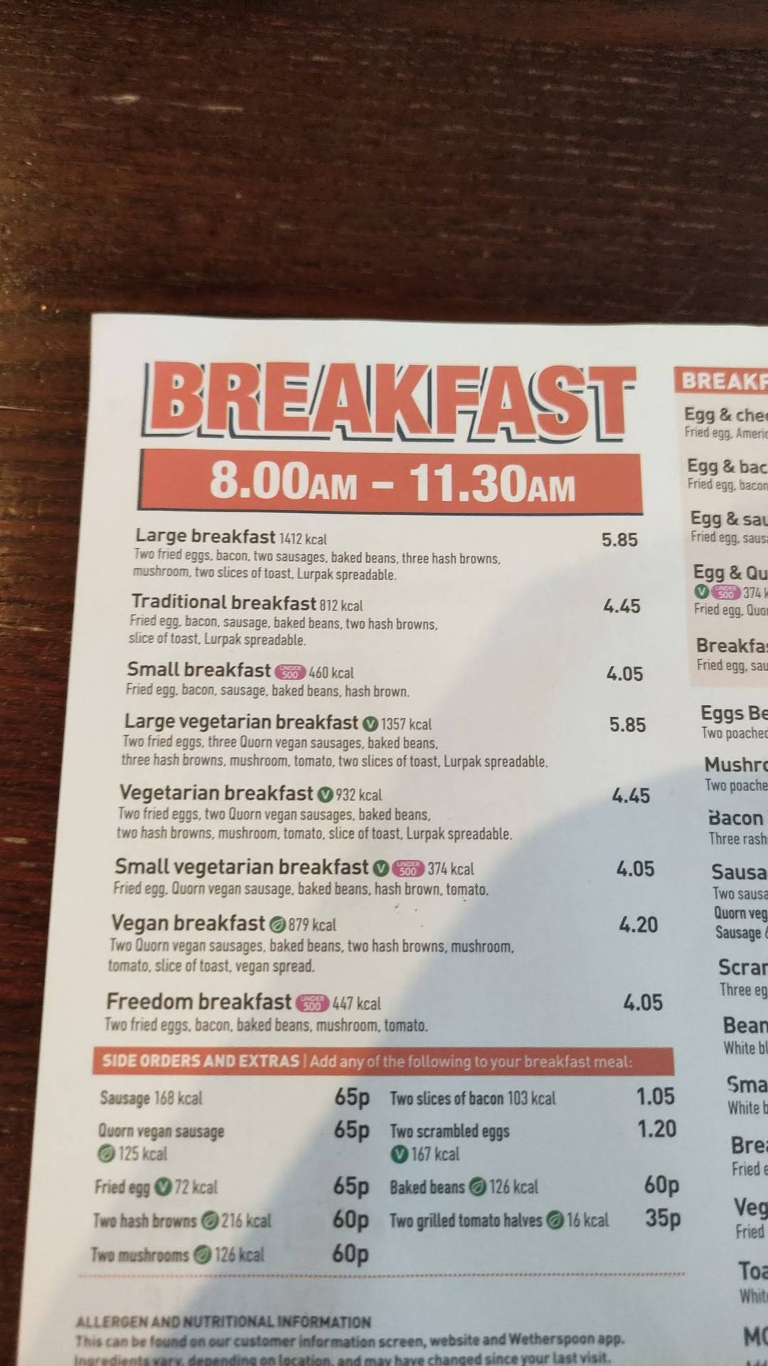Menu at The Standing Order - JD Wetherspoon pub & bar, Edinburgh, 62-66 ...