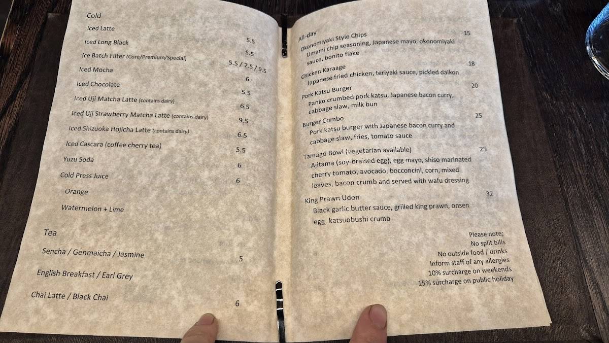 Menu at Edition Roasters cafe, Haymarket, 60 Darling Dr