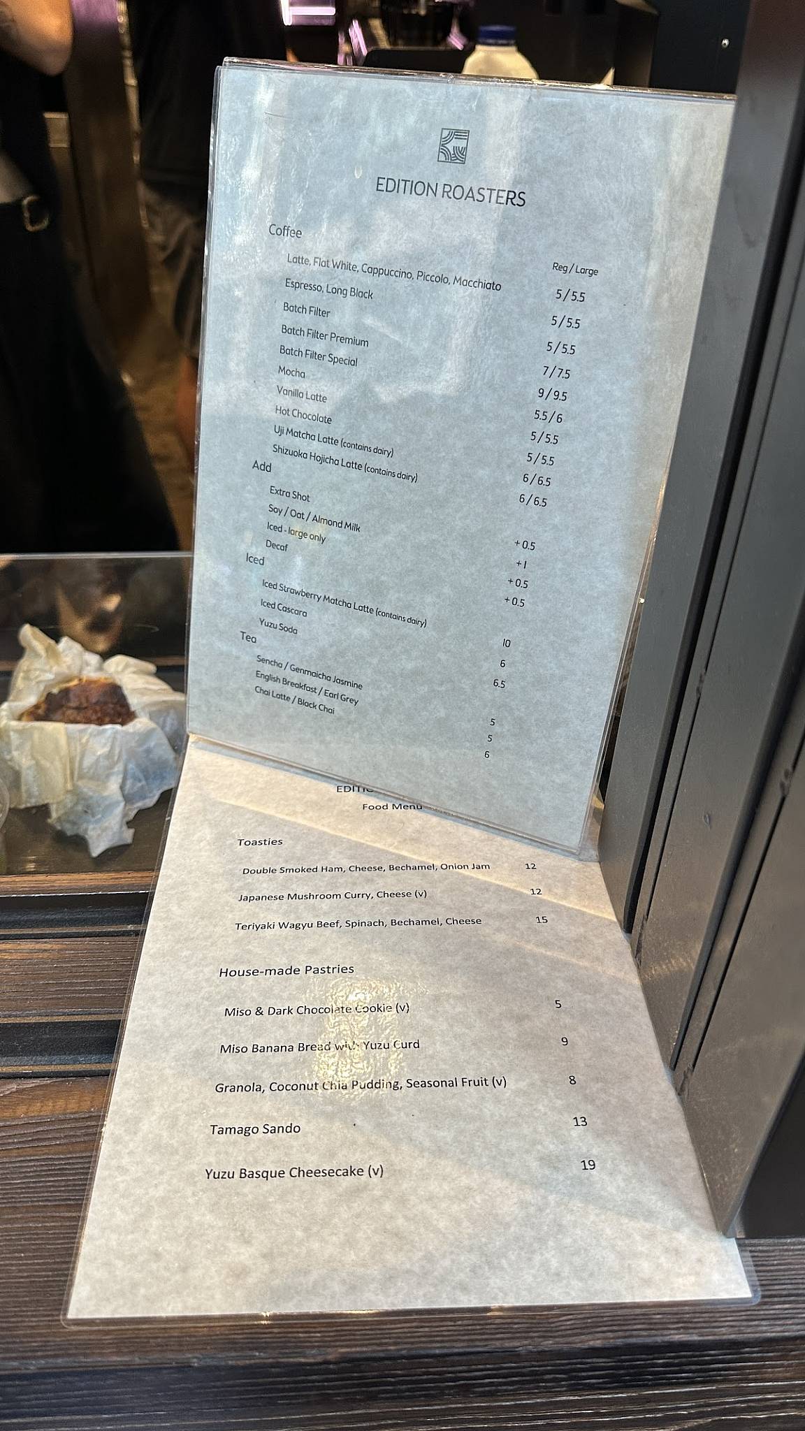 Menu at Edition Roasters MidCity cafe, Sydney
