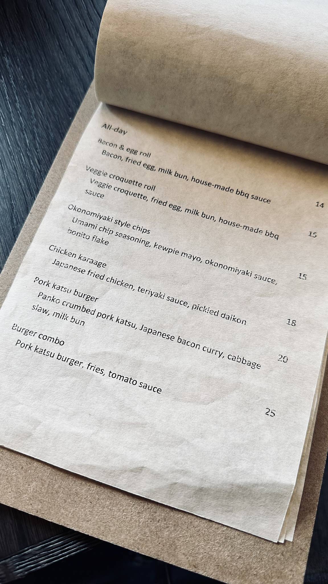 Menu at Edition Roasters cafe, Sydney, 60 Darling Dr