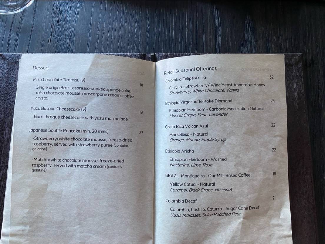 Menu at Edition Roasters cafe, Sydney, 60 Darling Dr