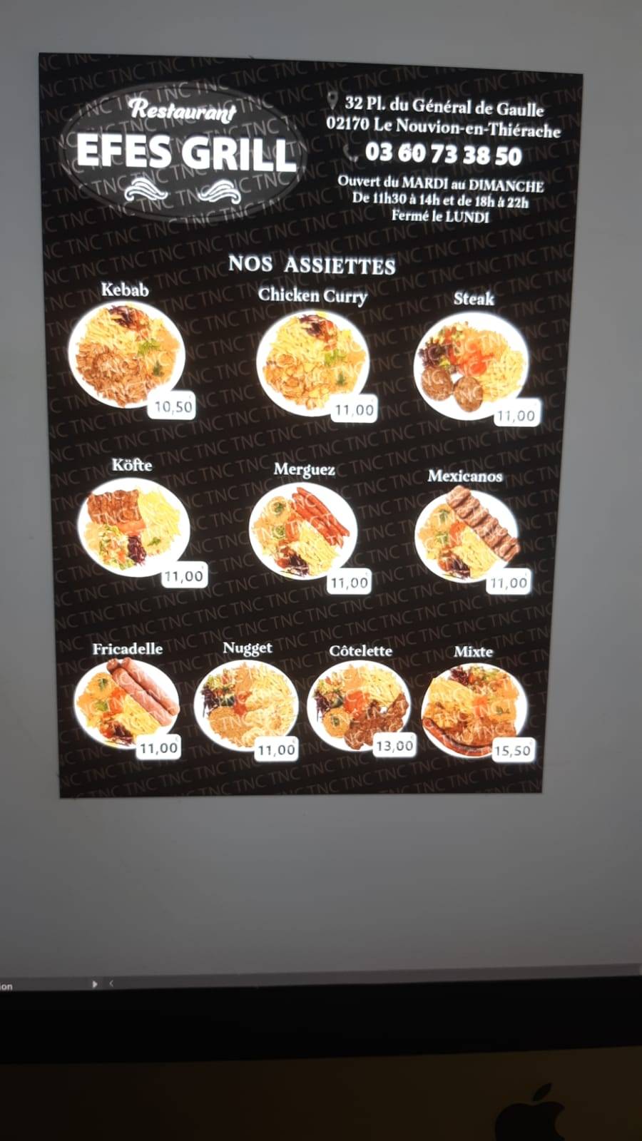 Menu au Efes Grill restaurant, Le Nouvion-en-Thiérache