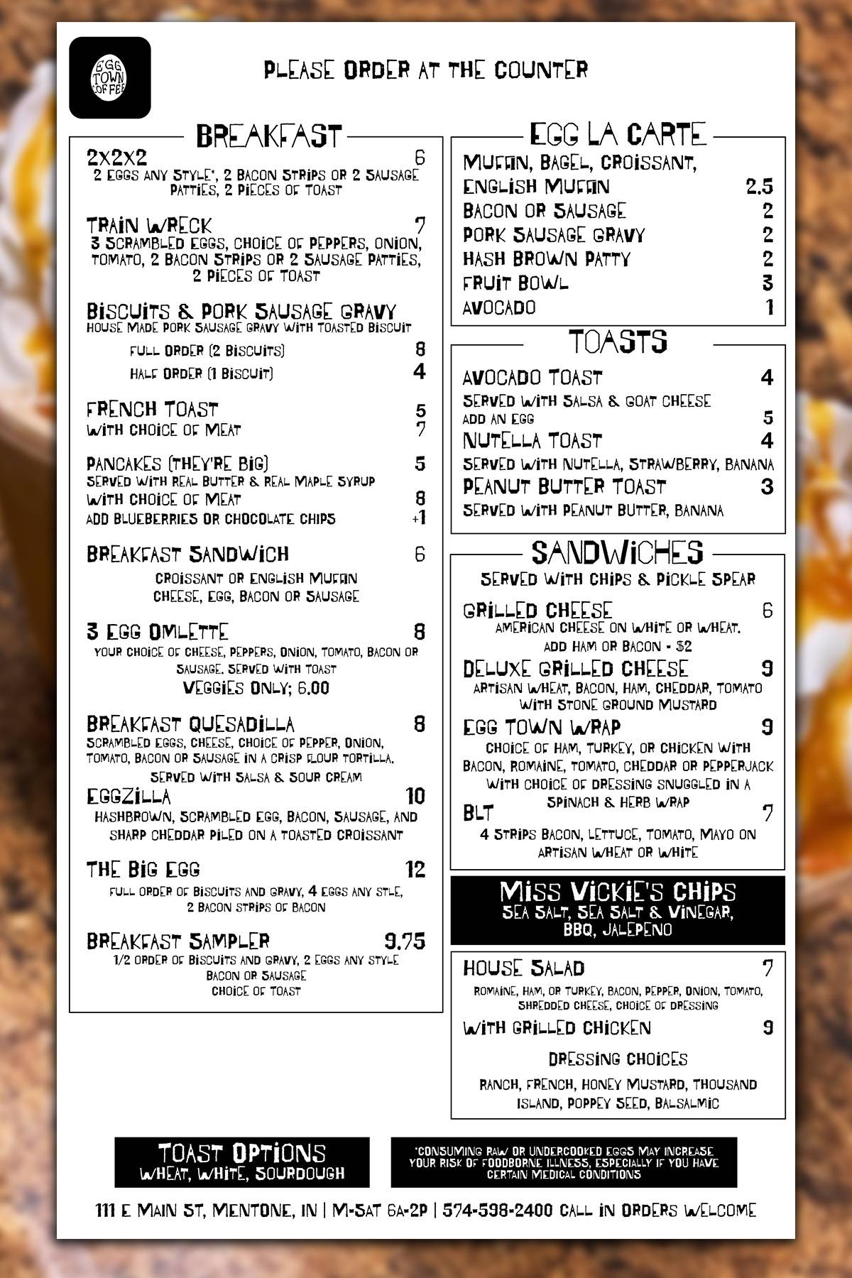 Menu at Egg Town Coffee restaurant, Mentone