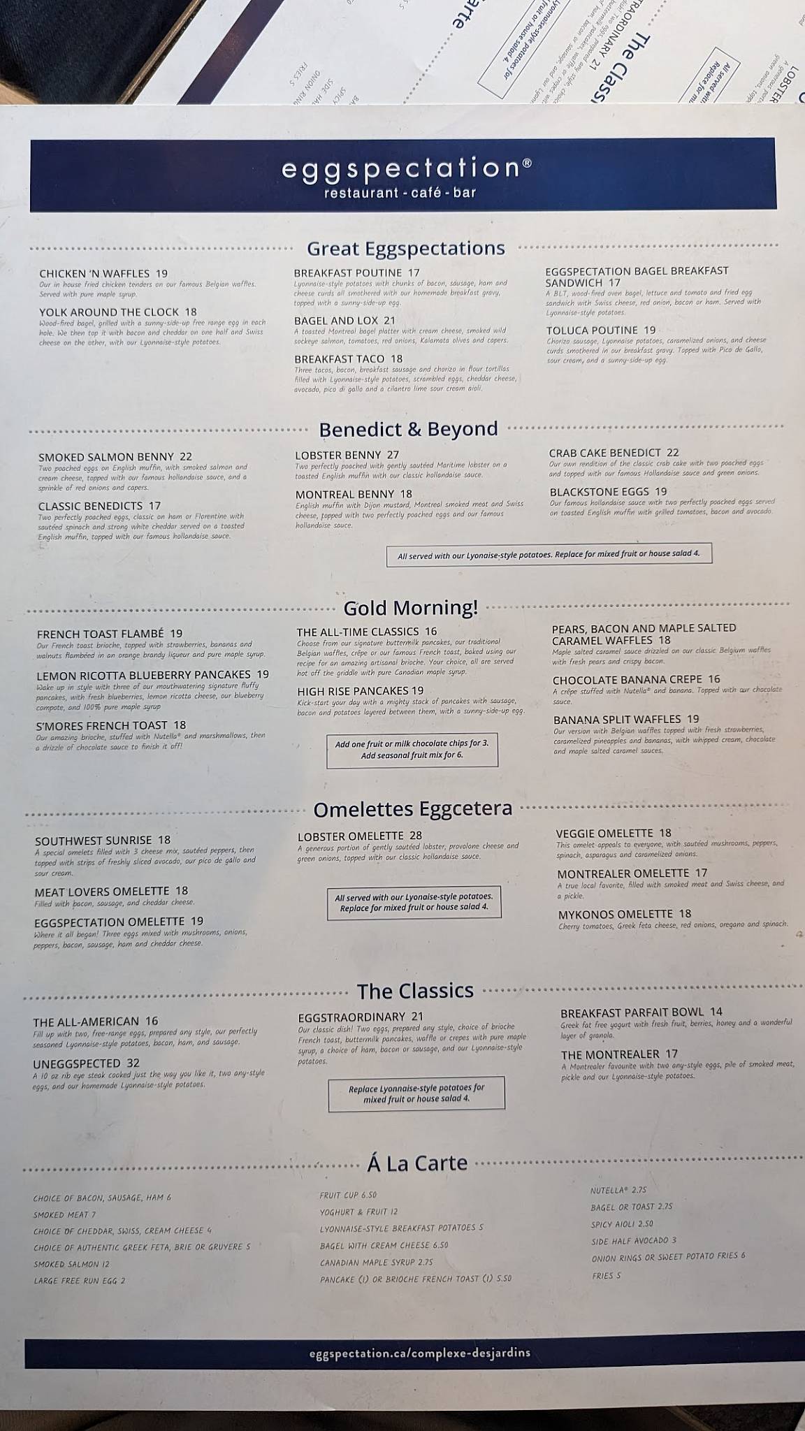 Menu au Eggspectation - Complexe Desjardins restaurant, Montréal, 190 ...