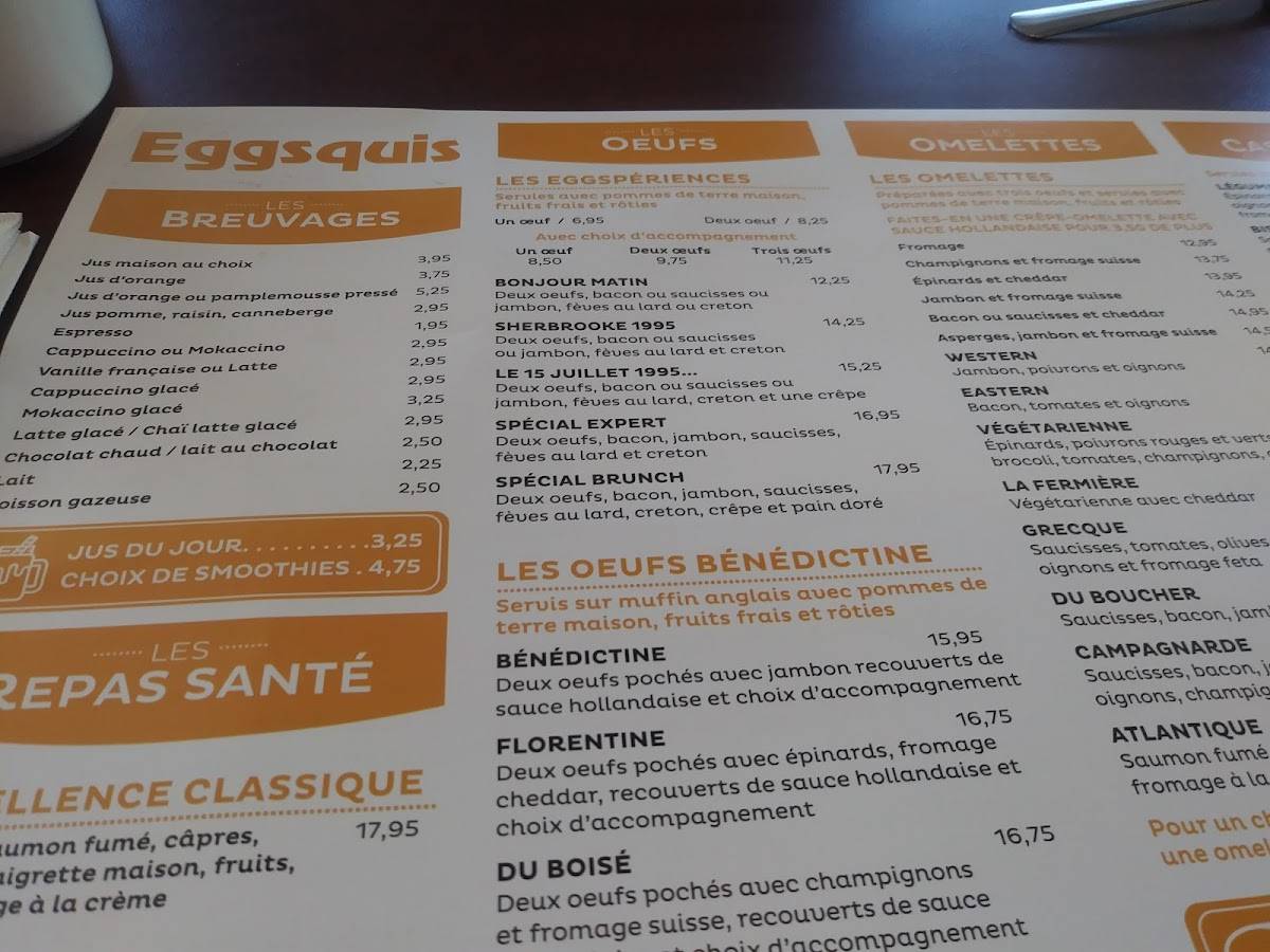 Menu au Eggsquis Joliette restaurant, Joliette