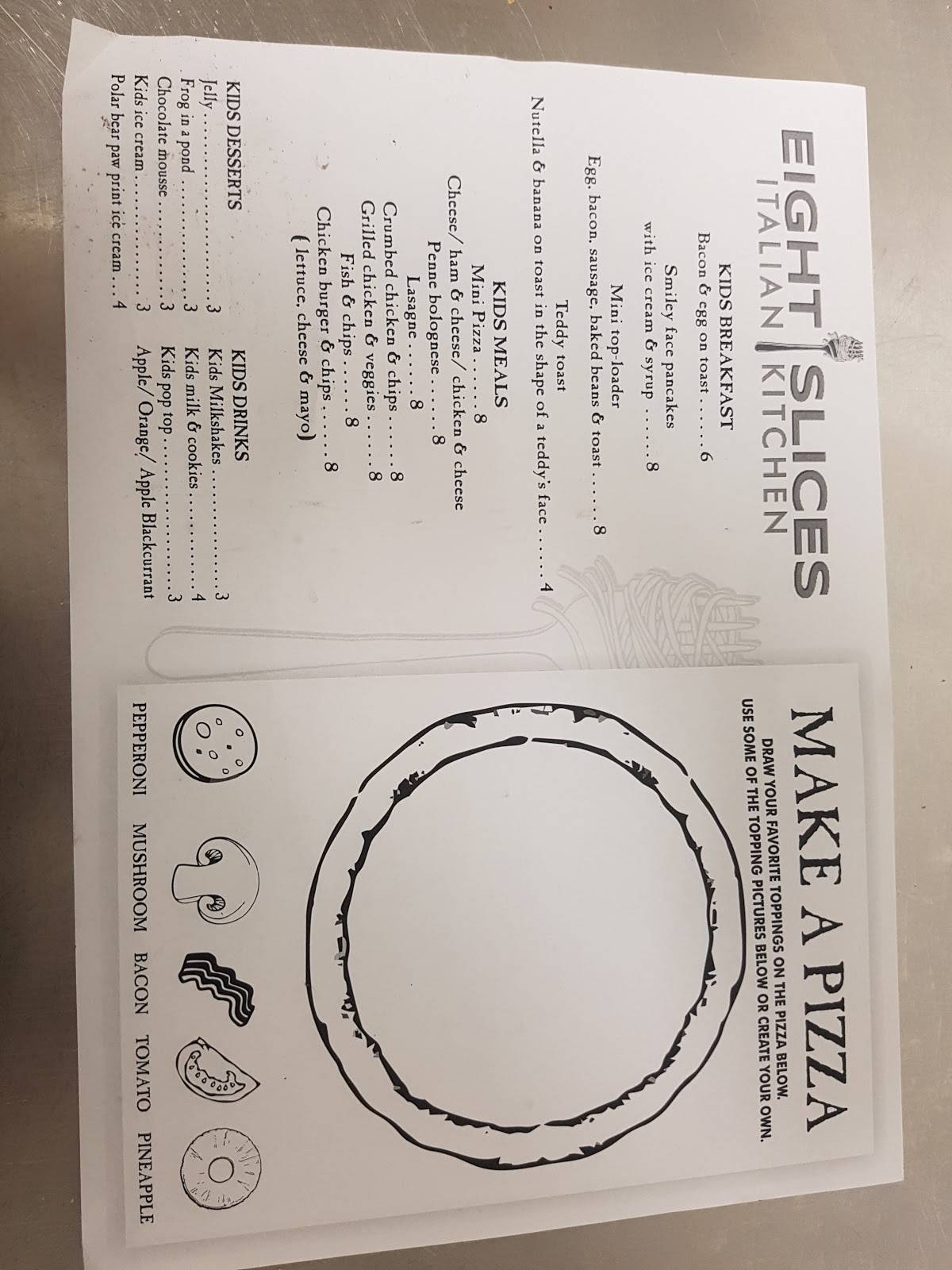 Menu at Eight Slices Italian Kitchen restaurant, Tapping