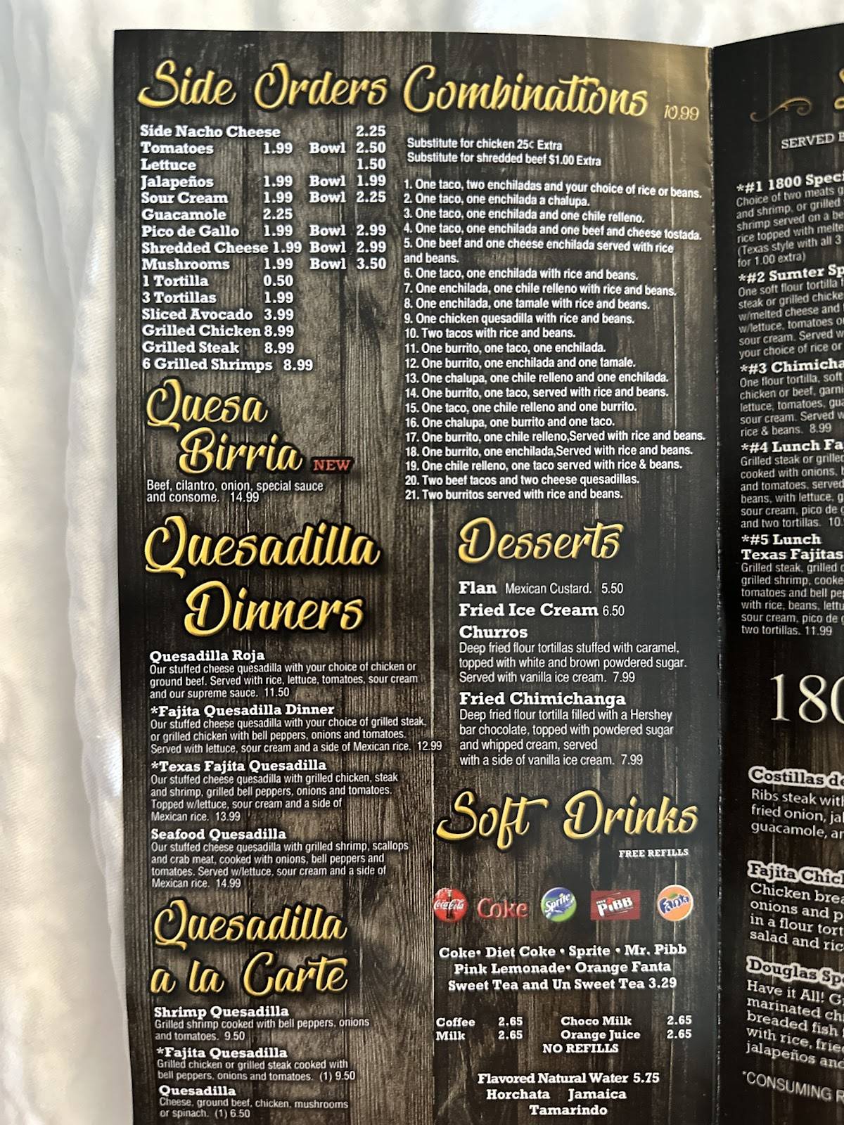 Menu at El 1800 Mexican Restaurant, Douglas