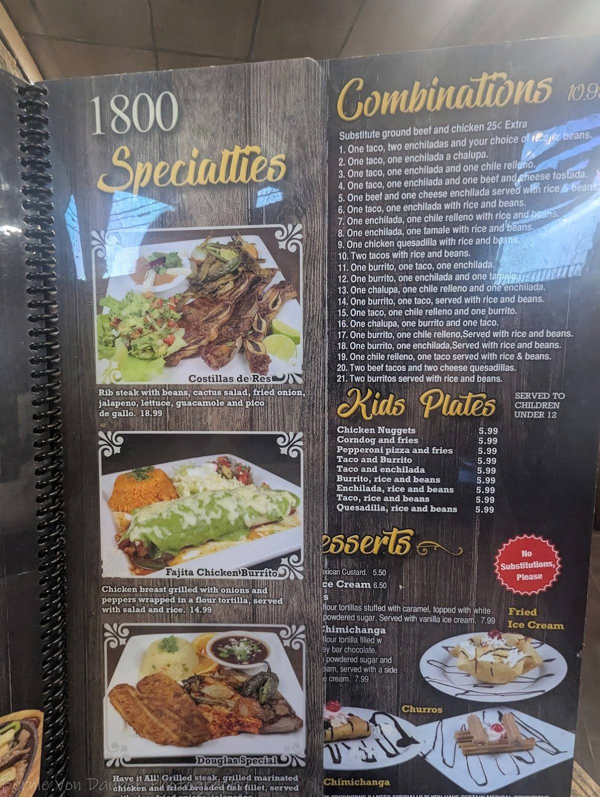 Menu at El 1800 Mexican Restaurant, Douglas