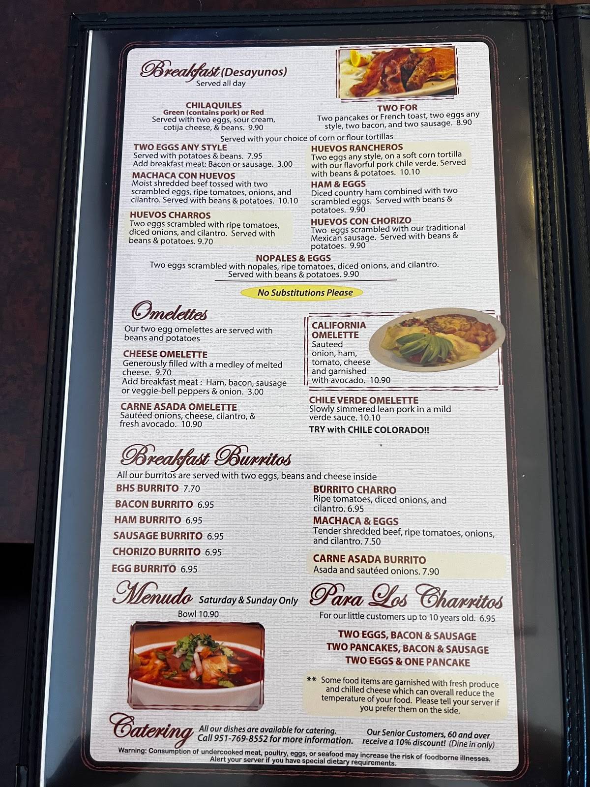 Menu at El Charro Authentic Mexican restaurant, Cherry Valley