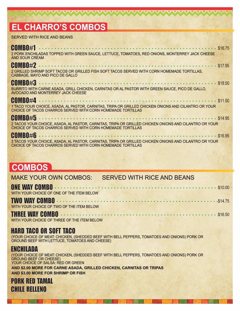 Menu at El Charro Mexican Restaurant, Bullhead City