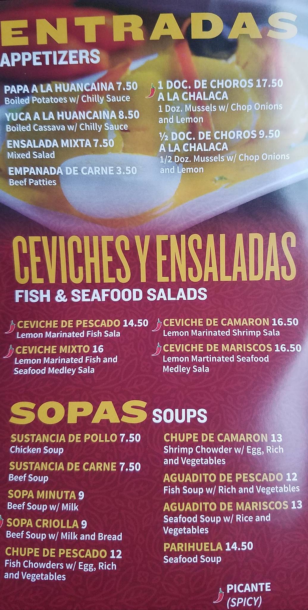Menu at El Chevere Restaurant, Passaic, 258 Monroe St